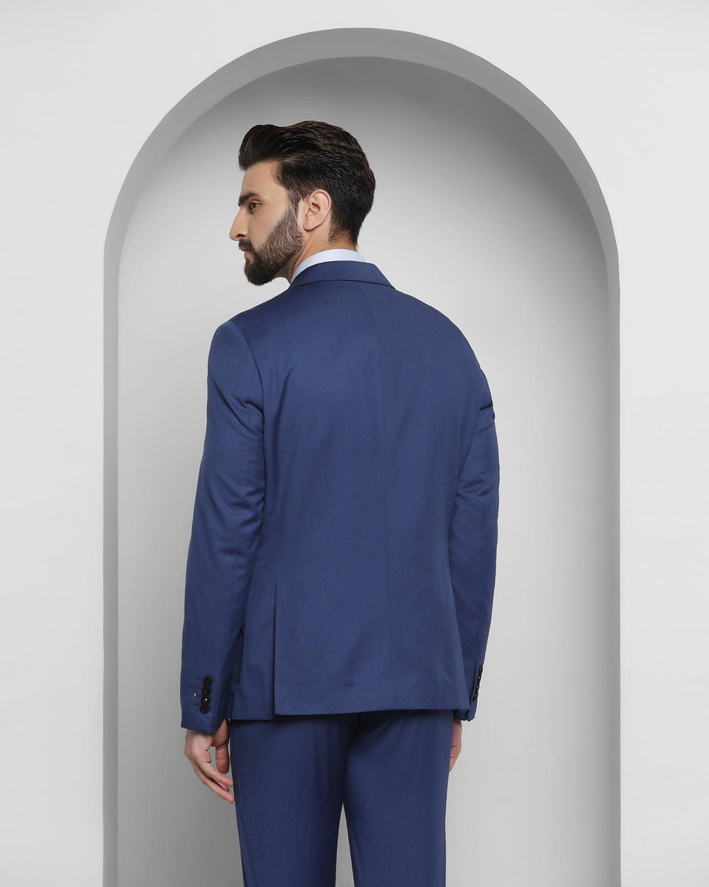 Buy Luxe Three Piece Blue Solid Formal Suit Online