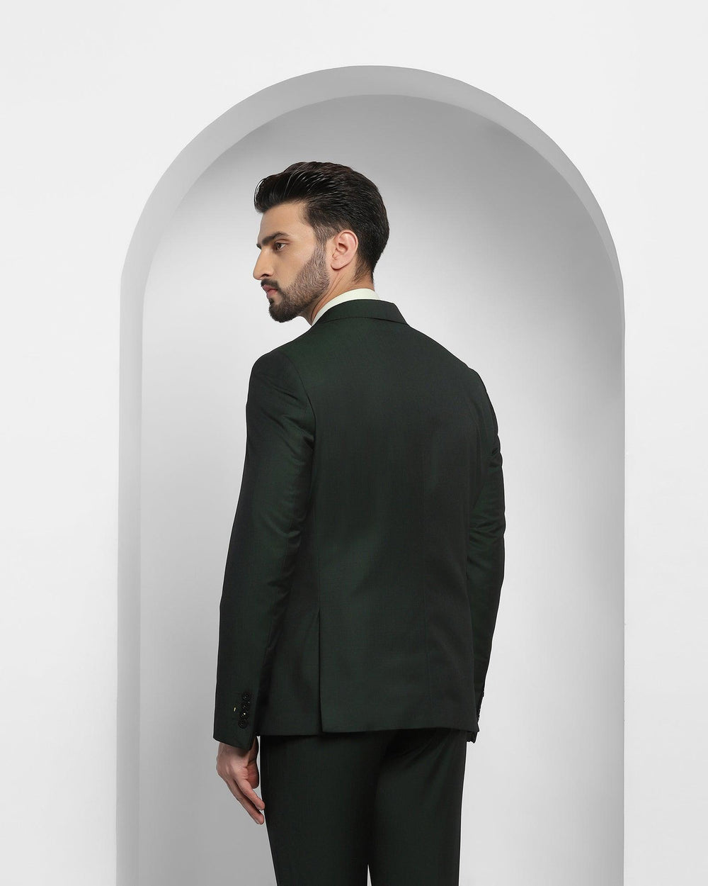 Buy Luxe Three Piece Green Solid Formal Suit Online