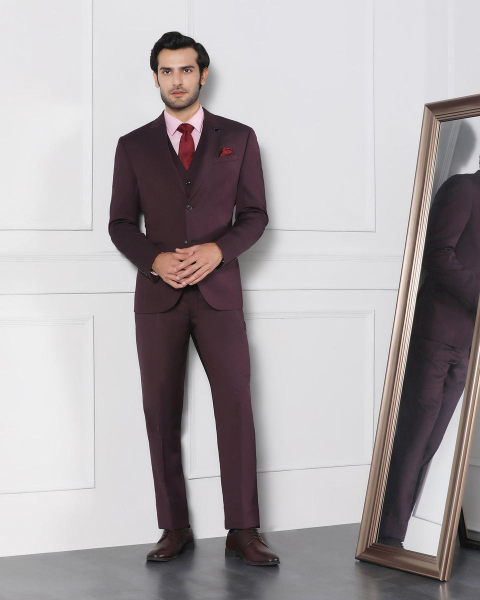 Must Haves Three Piece Darkk Wine Solid Formal Suit - Jaguar