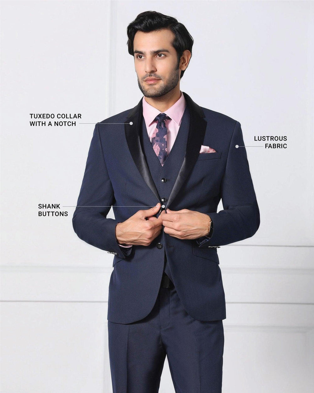 Buy Must Haves Three Piece Navy Solid Formal Suit Online