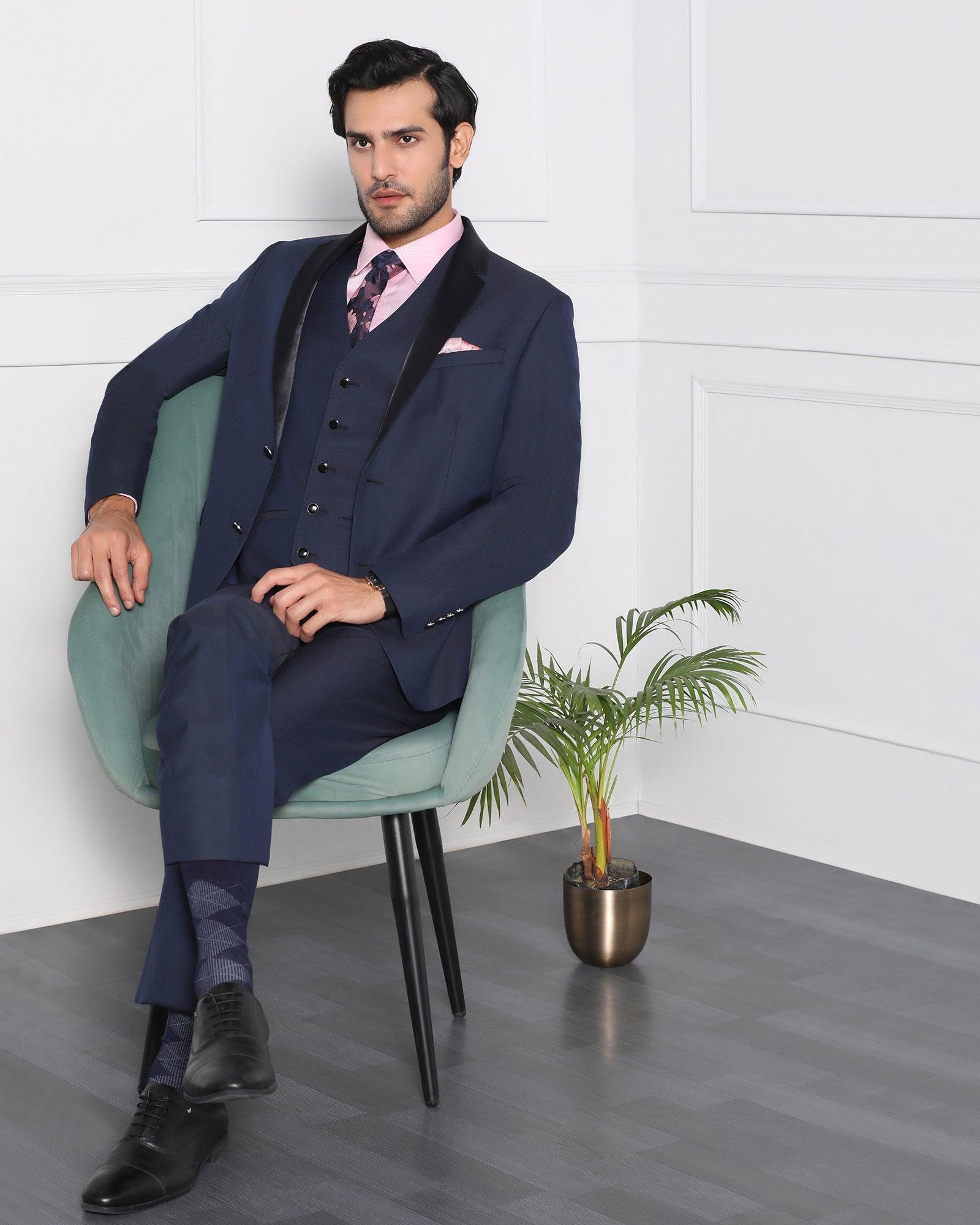 Buy Must Haves Three Piece Navy Solid Formal Suit Online