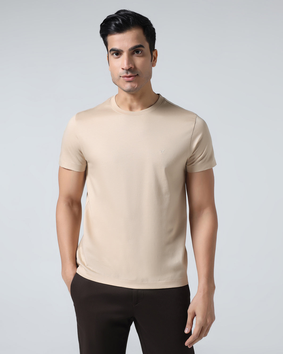 Buy Beige Crew Neck Solid TFromShirt From Peralta Collection