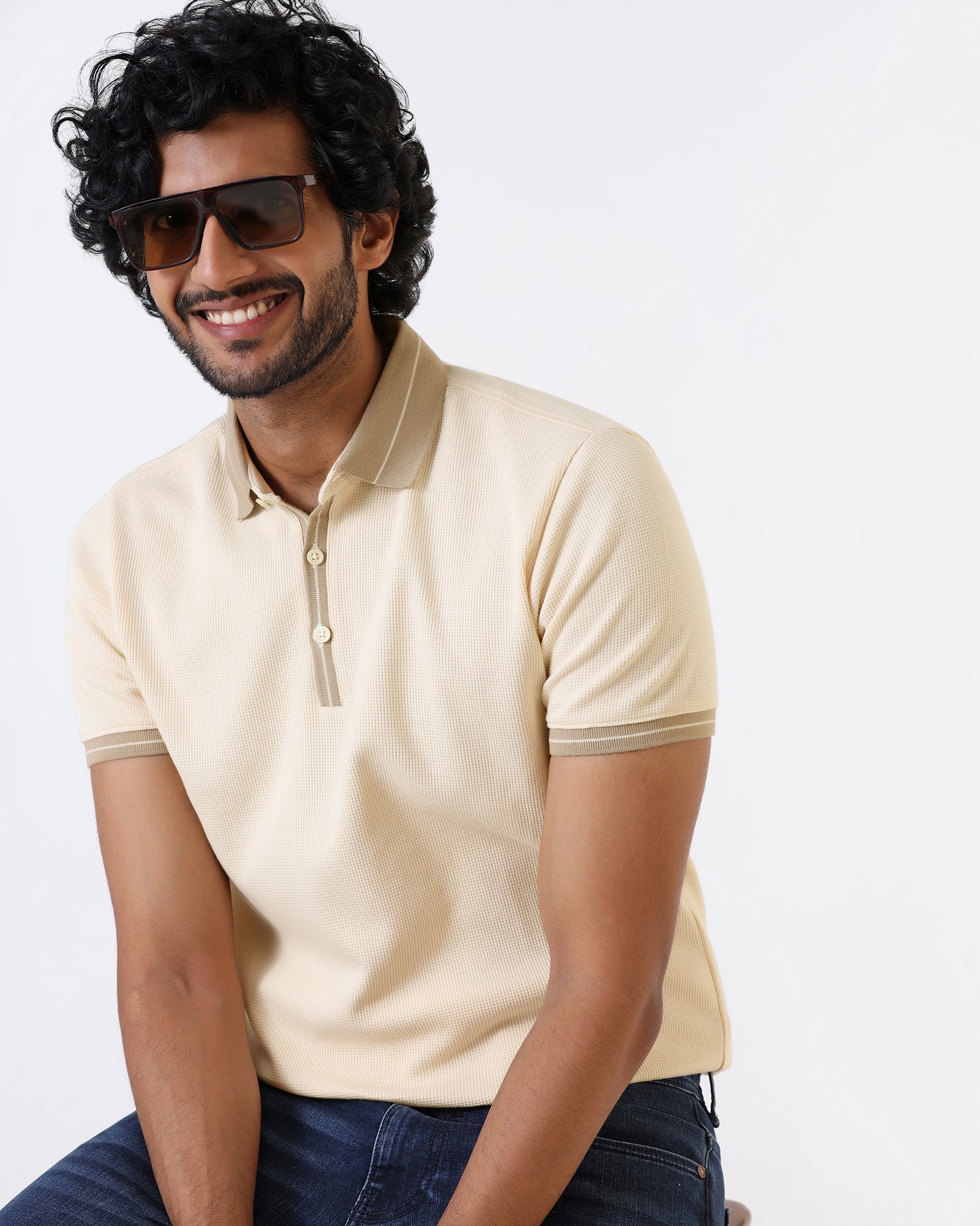 Buy Contra Beige Textured Polo Online India