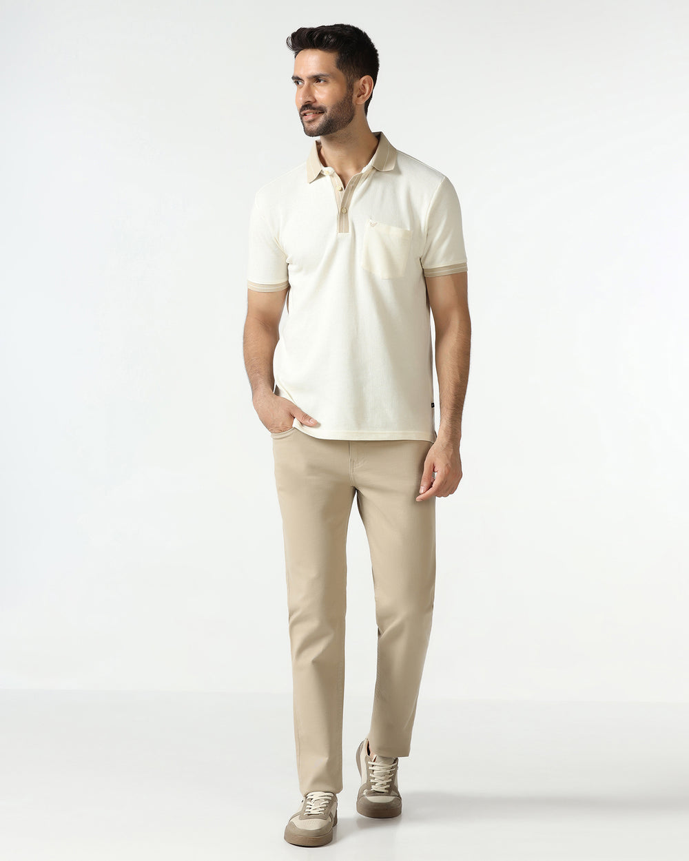 Buy Beige Textured Polo From Contra Collection Online