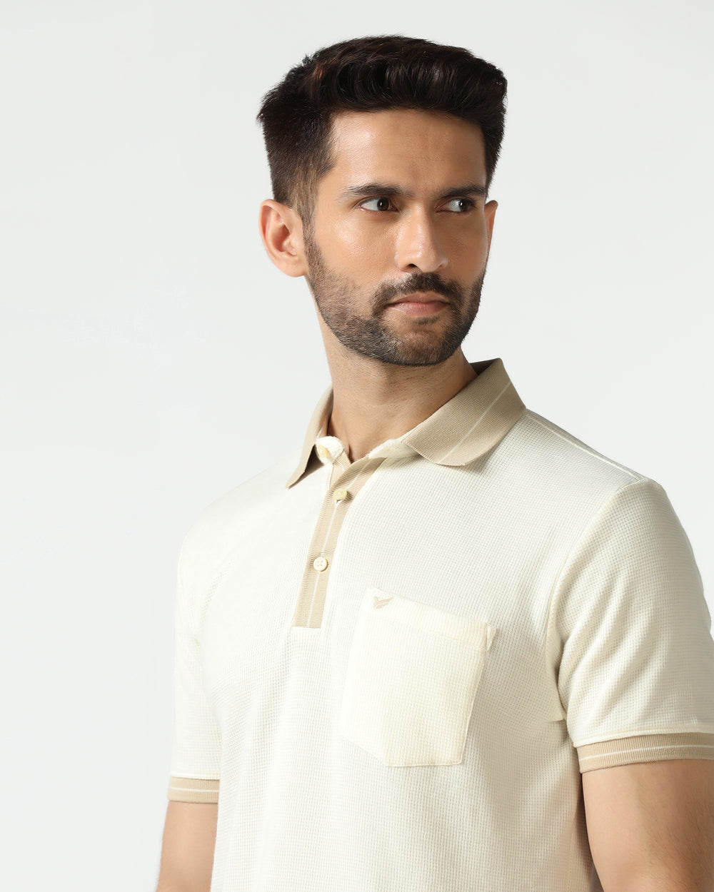 Buy Beige Textured Polo From Contra Collection Online