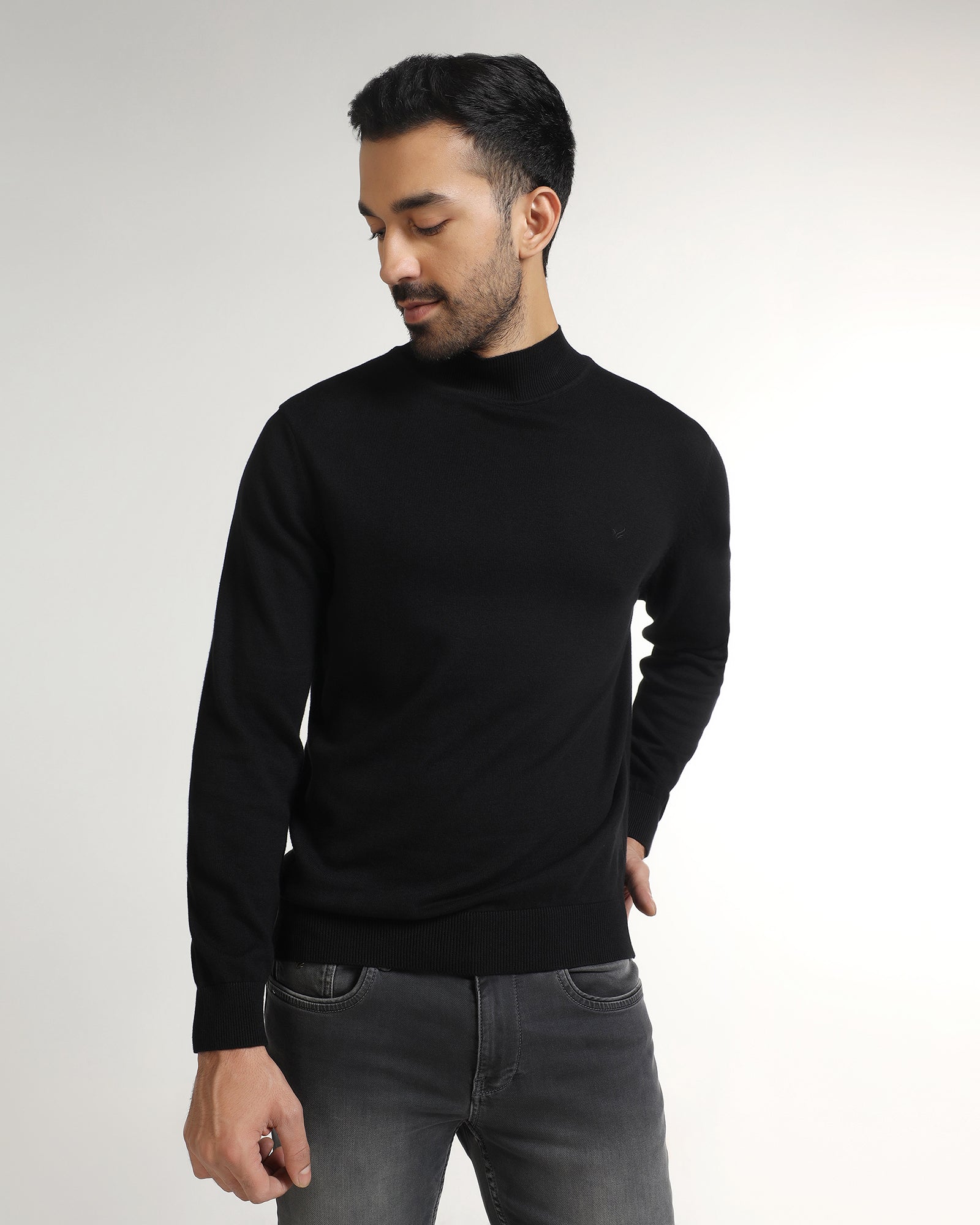 Buy Black High Neck Solid Sweater From Pop Collection