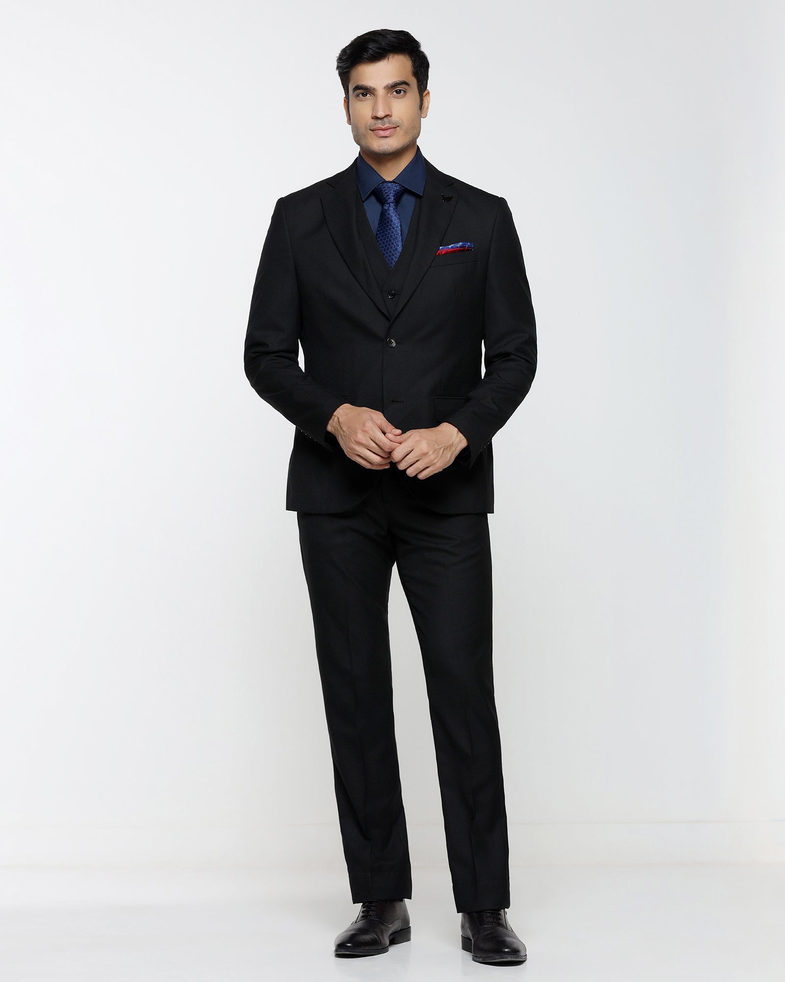 Buy Black Three Piece Textured Suit Online at Blackberrys