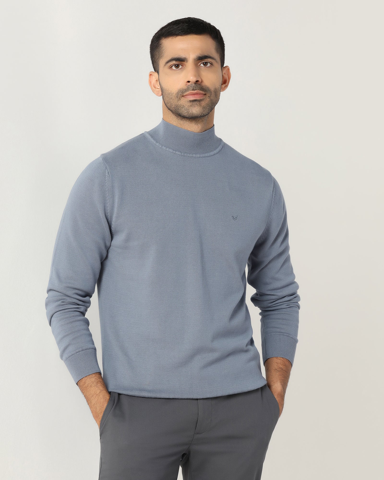 Buy Blue High Neck Solid Sweater From Pop Collection