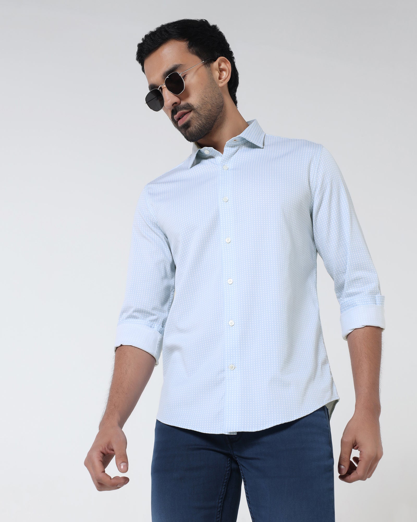 Buy Blue Printed Shirt From Elver Collection