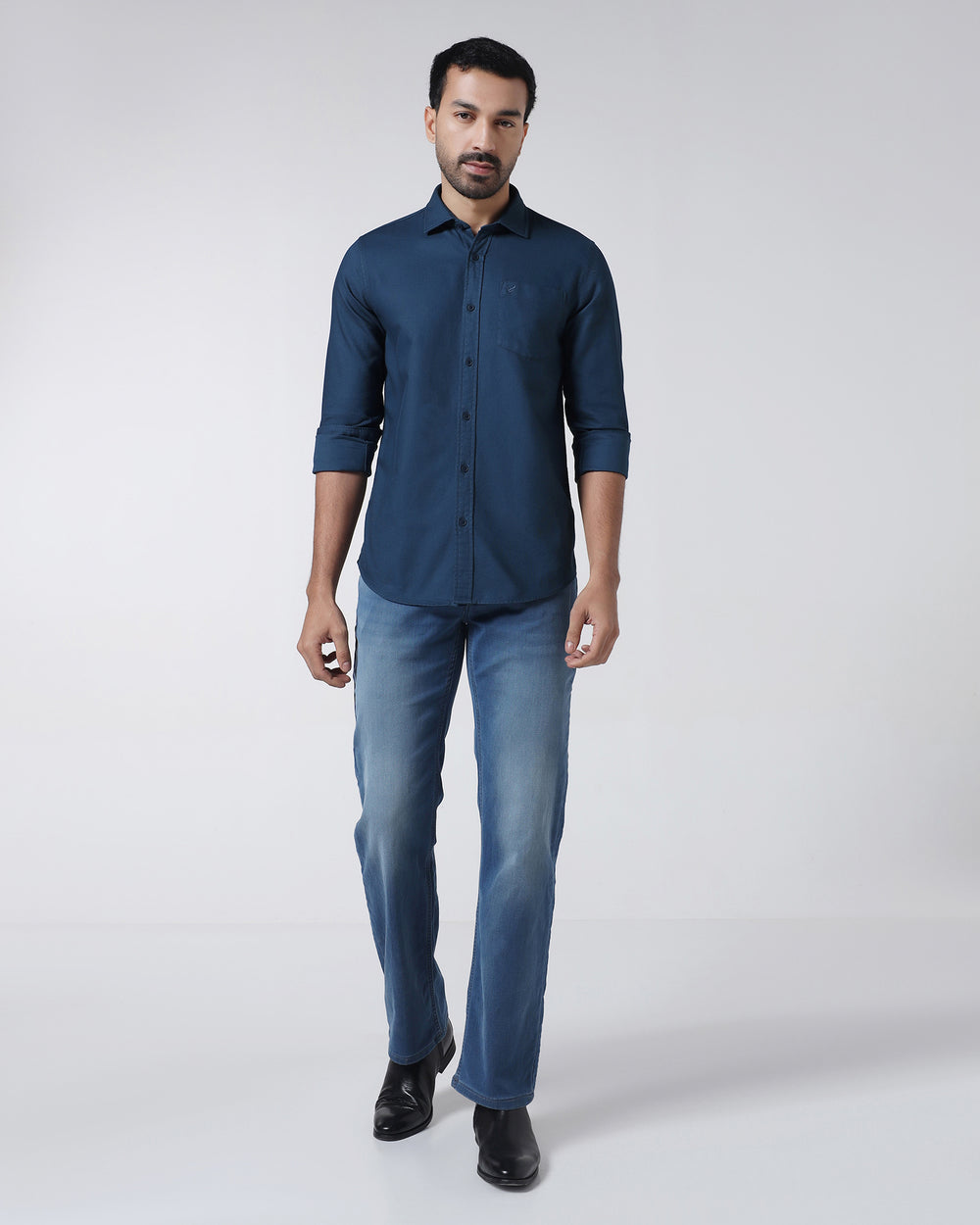 Buy Blue Textured Shirt From Caty Collection