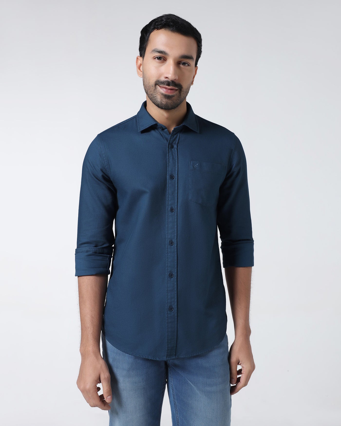 Buy Blue Textured Shirt From Caty Collection