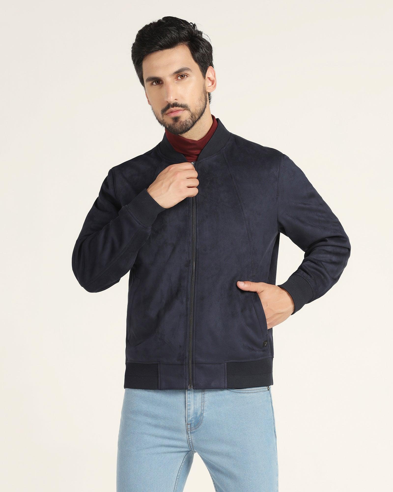Buy Bomber Navy Solid Zipper Jacket from Raul Collection