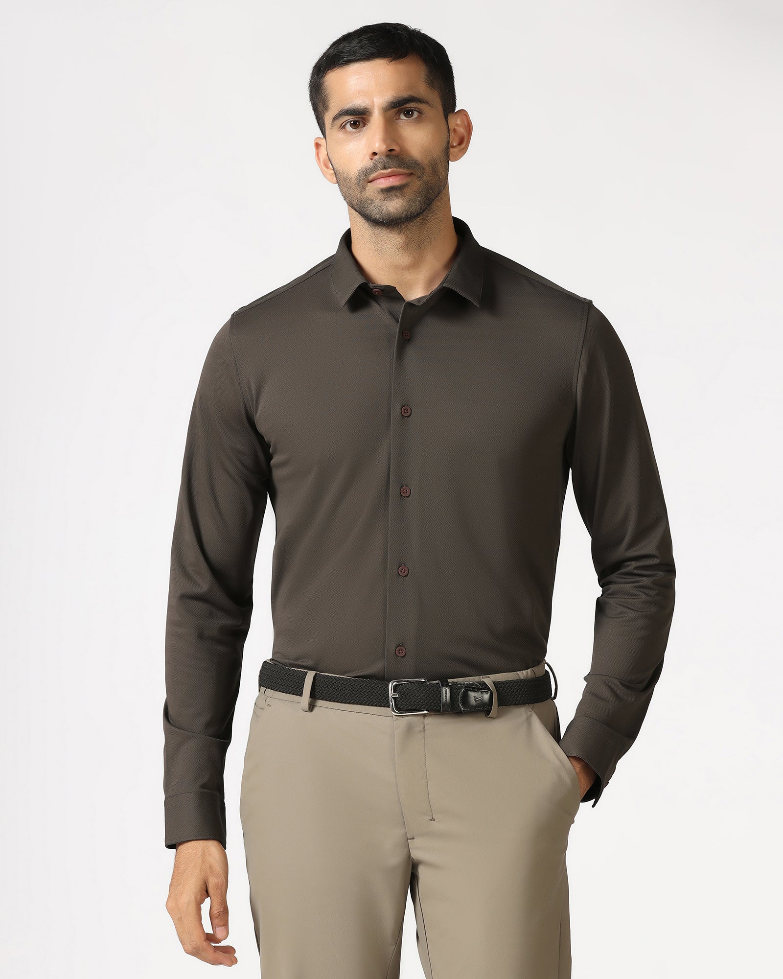 Buy Brown Techpro Stripe Shirt From Keish Collection Online