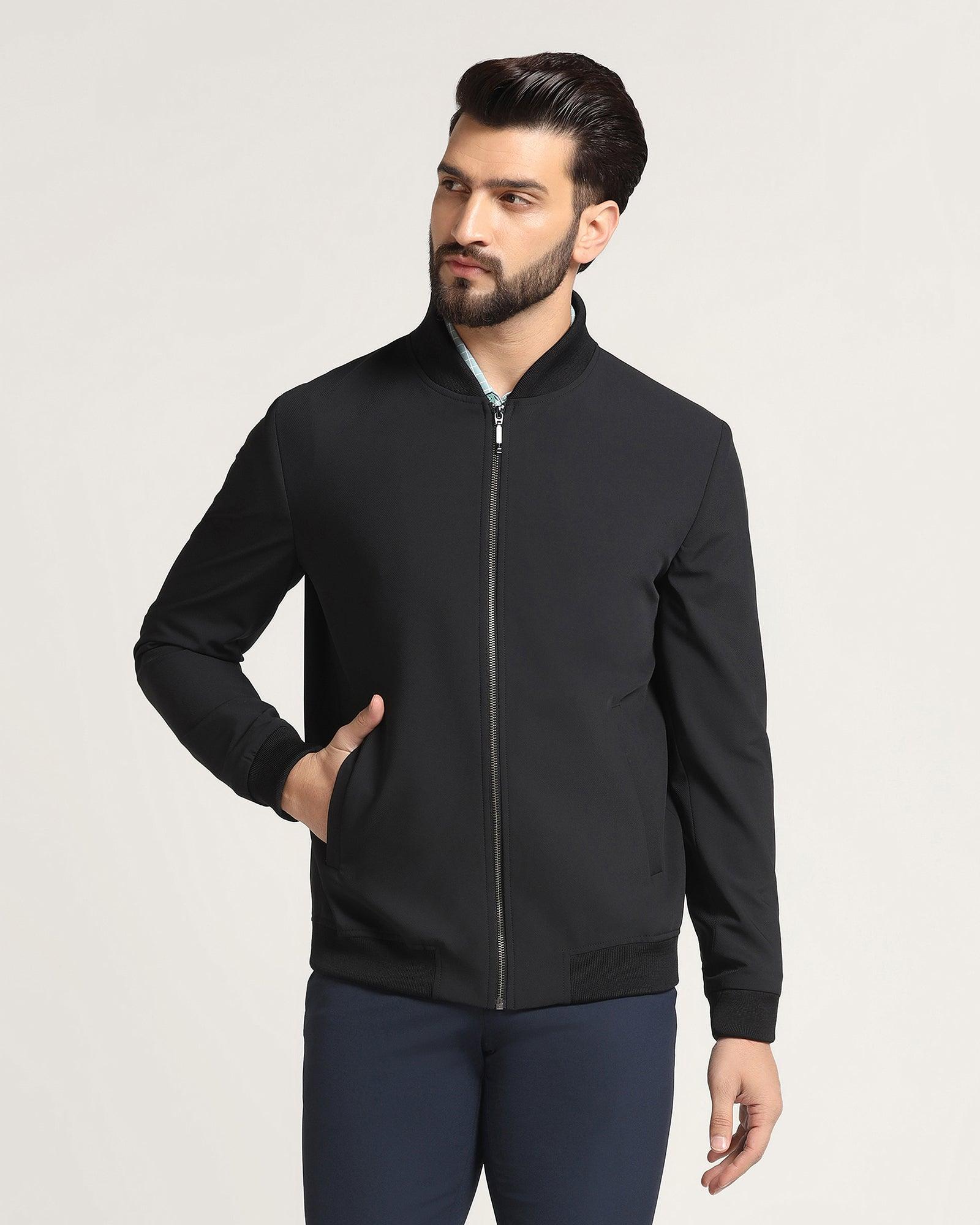 Buy Bomber Black Textured Zipper Jacket