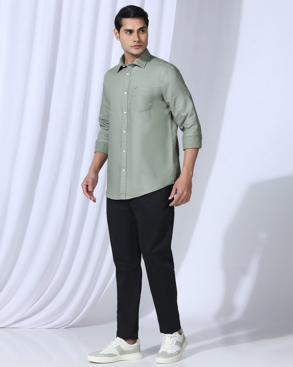 Buy Caty Olive Textured Casual Shirt Online India