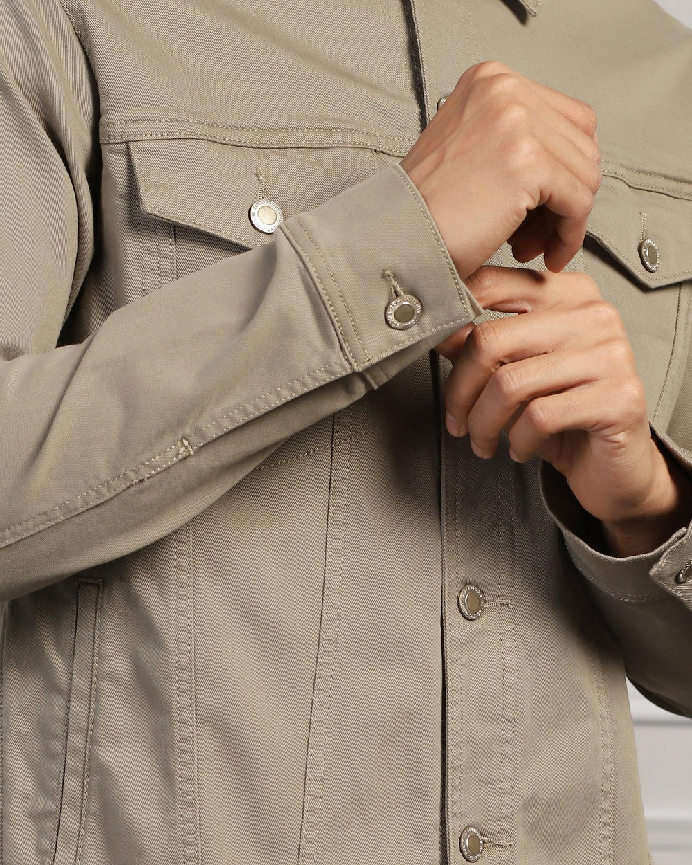 Buy Casual Light Olive Solid Denim Jacket from Blackberrys