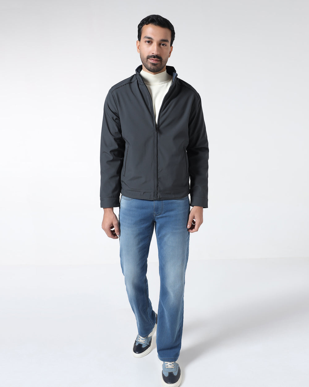 Charcoal Solid Zipper Jacket - Yulin