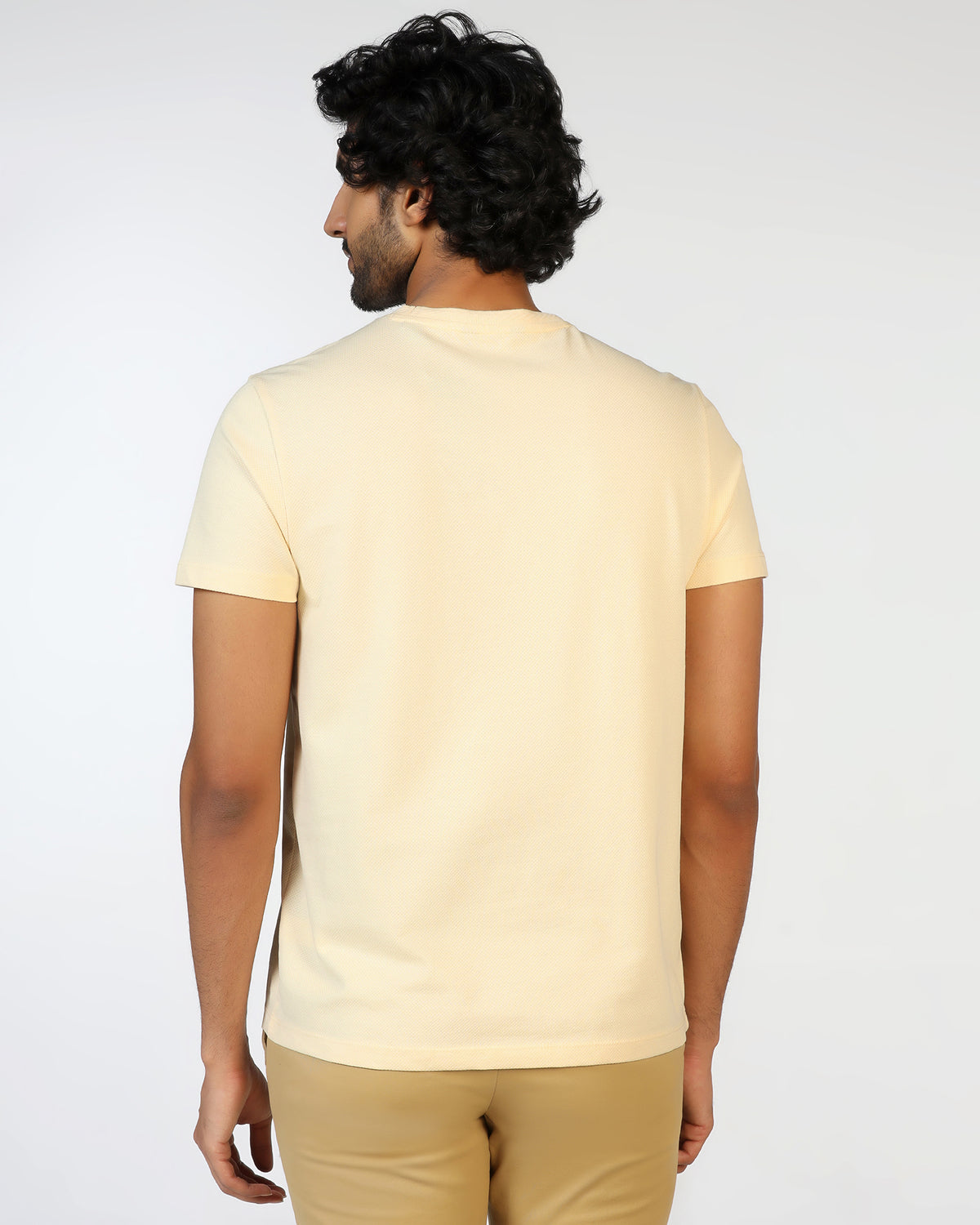 Buy Hexa Cream Crew Neck Textured T-Shirt Online India