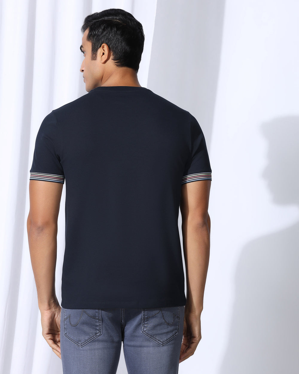 Buy Spectrum Navy Crew Neck Solid T-Shirt Online India