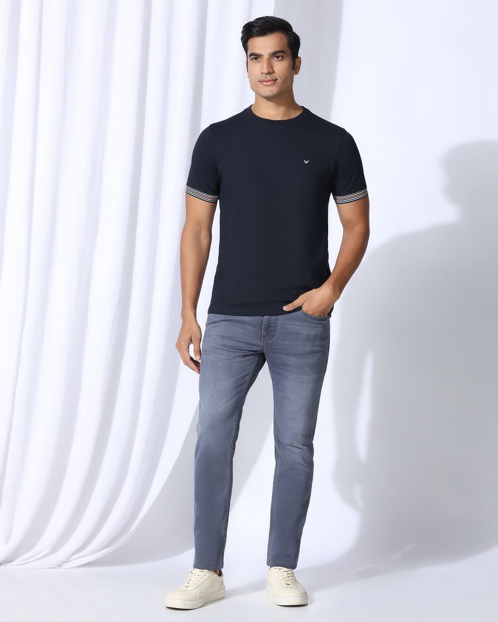 Buy Spectrum Navy Crew Neck Solid T-Shirt Online India