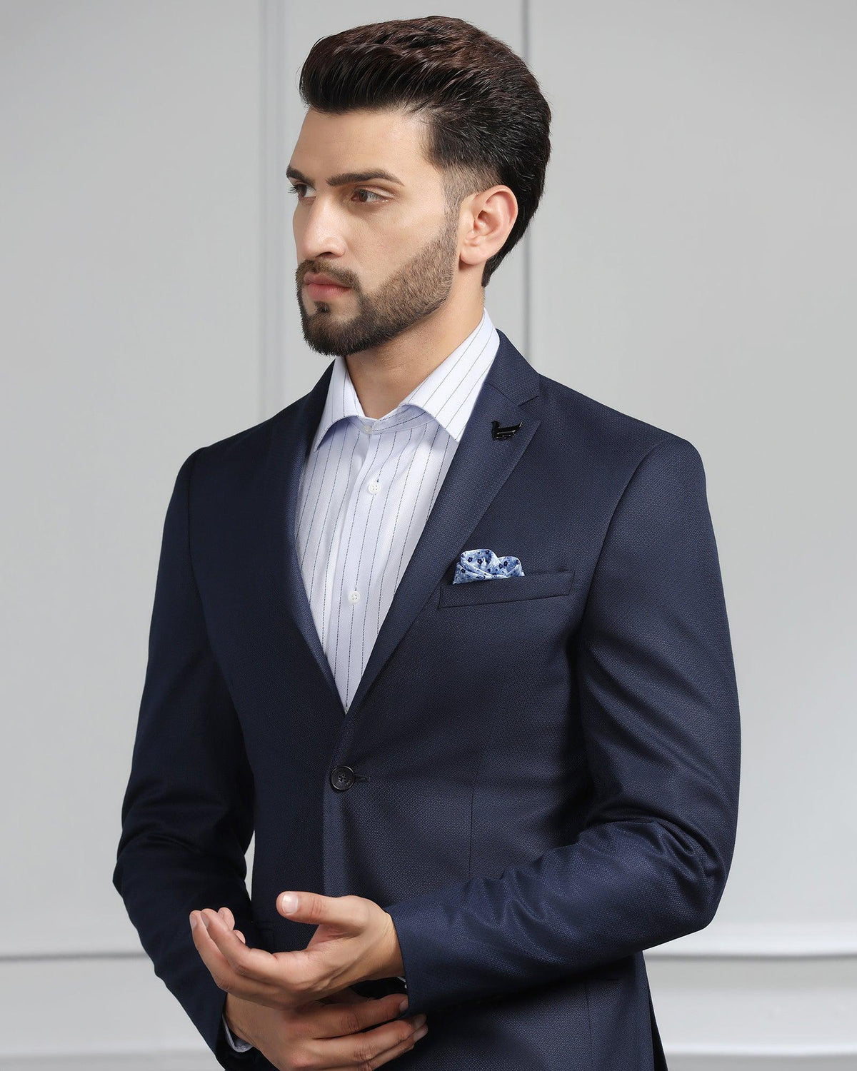 Buy Formal Navy Textured Blazer from Magna Collection