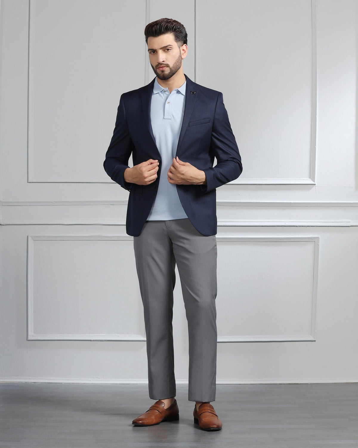 Buy Formal Navy Textured Blazer from Magna Collection