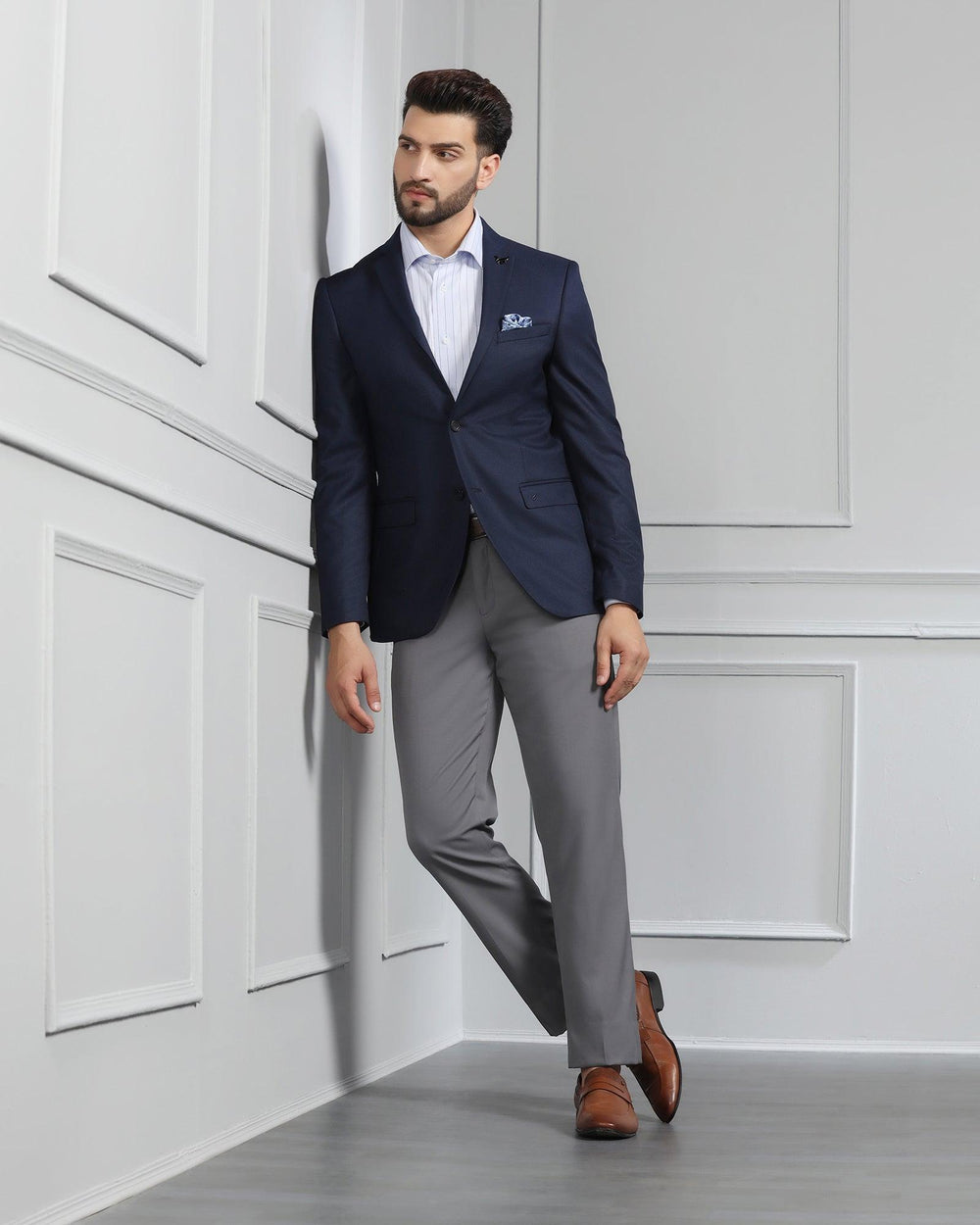 Buy Formal Navy Textured Blazer from Magna Collection