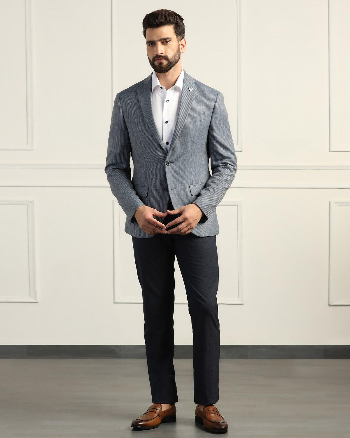 Buy Formal Blue Textured Blazer from Corolla Collection