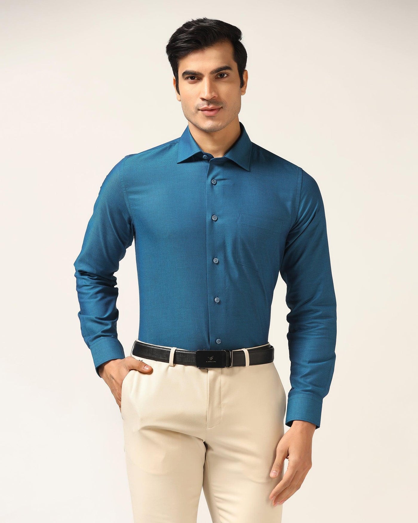 Buy Formal Blue Textured Shirt from Brat Collection