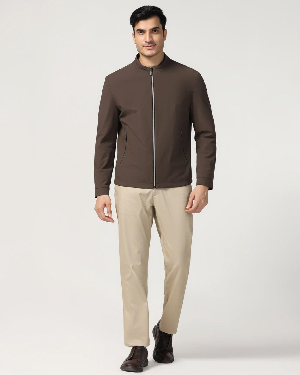 Formal Chocolate Brown Solid Zipper Jackets - Orion