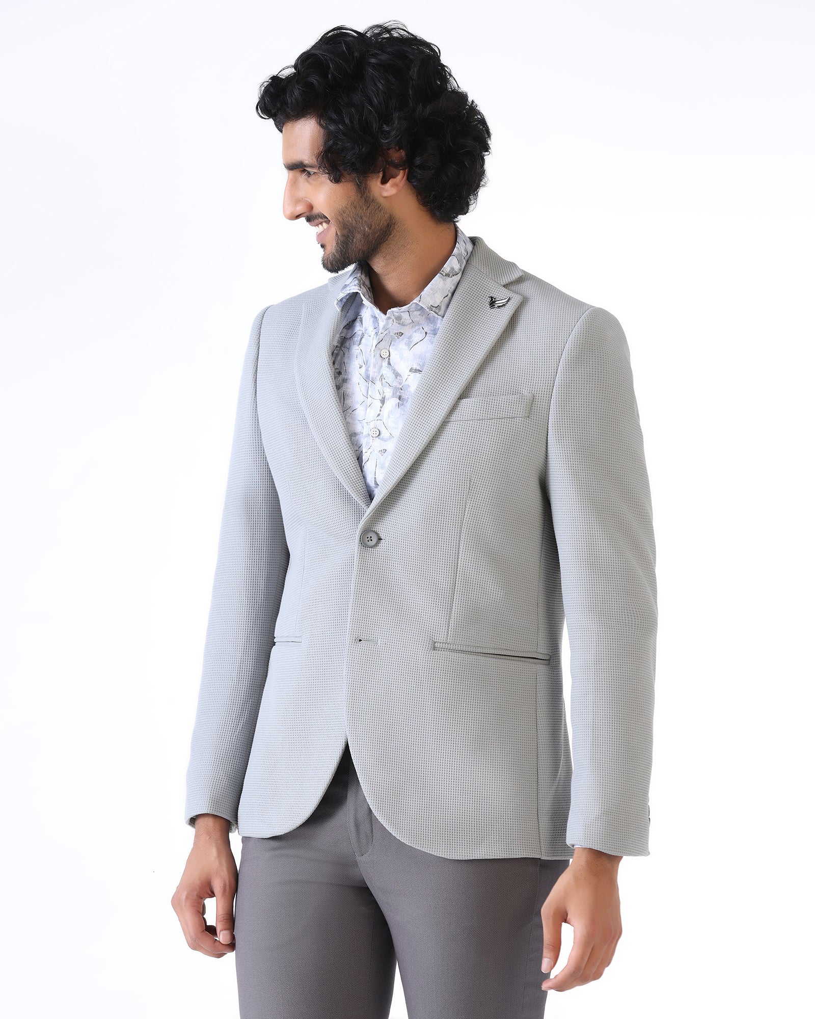 Buy Belvedere Light Grey Textured Blazer Online India