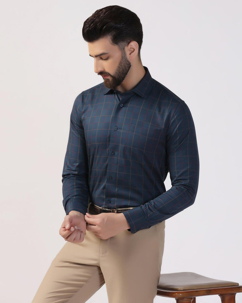 Formal Navy Check Shirt - Boston