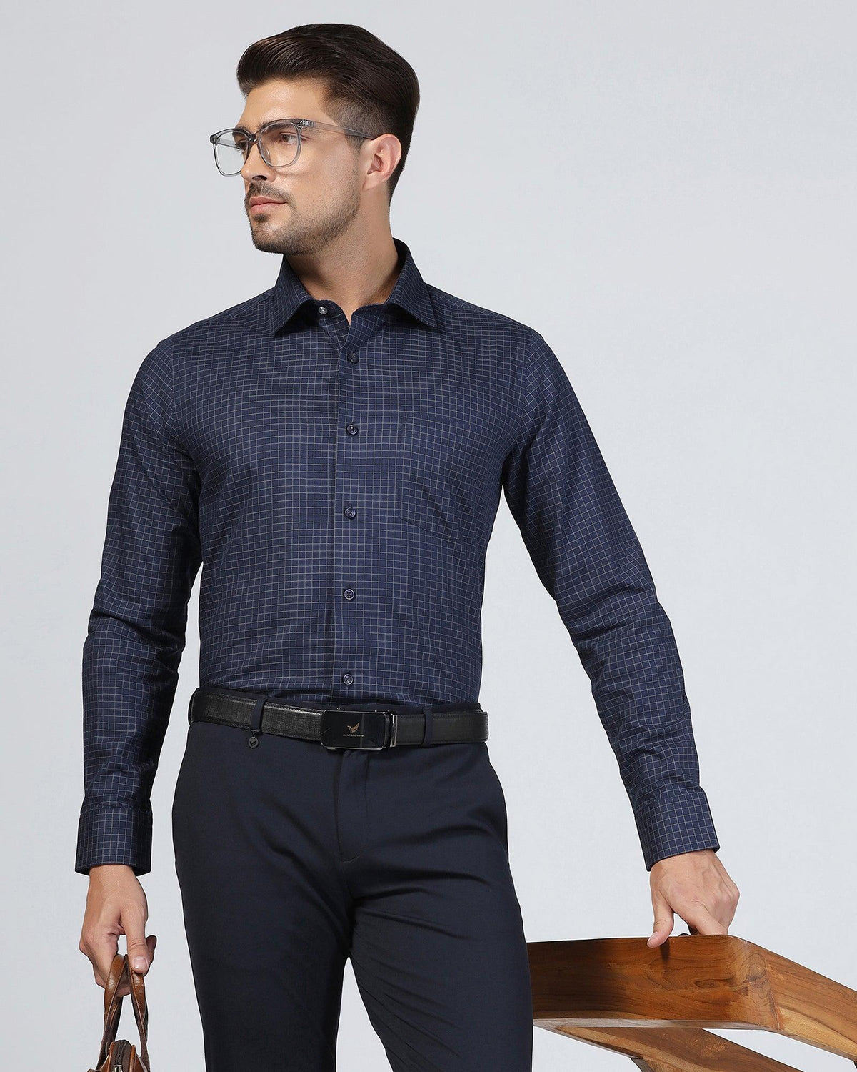 Buy Formal Navy Check Shirt from Watson Collection
