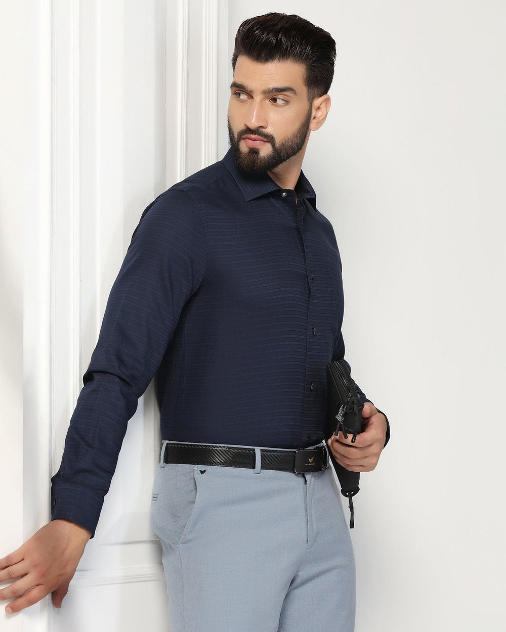 Formal Navy Horizontal Stripe Shirt - Bran