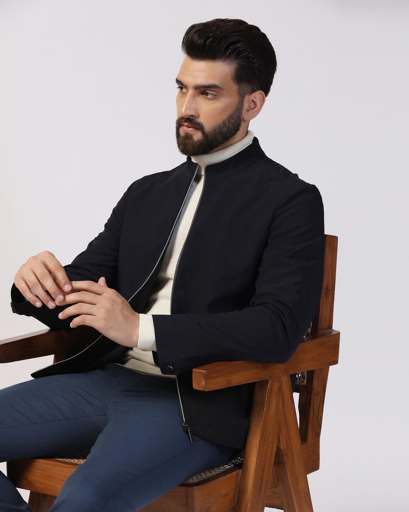 Formal Navy Solid Zipper Jackets - Orion