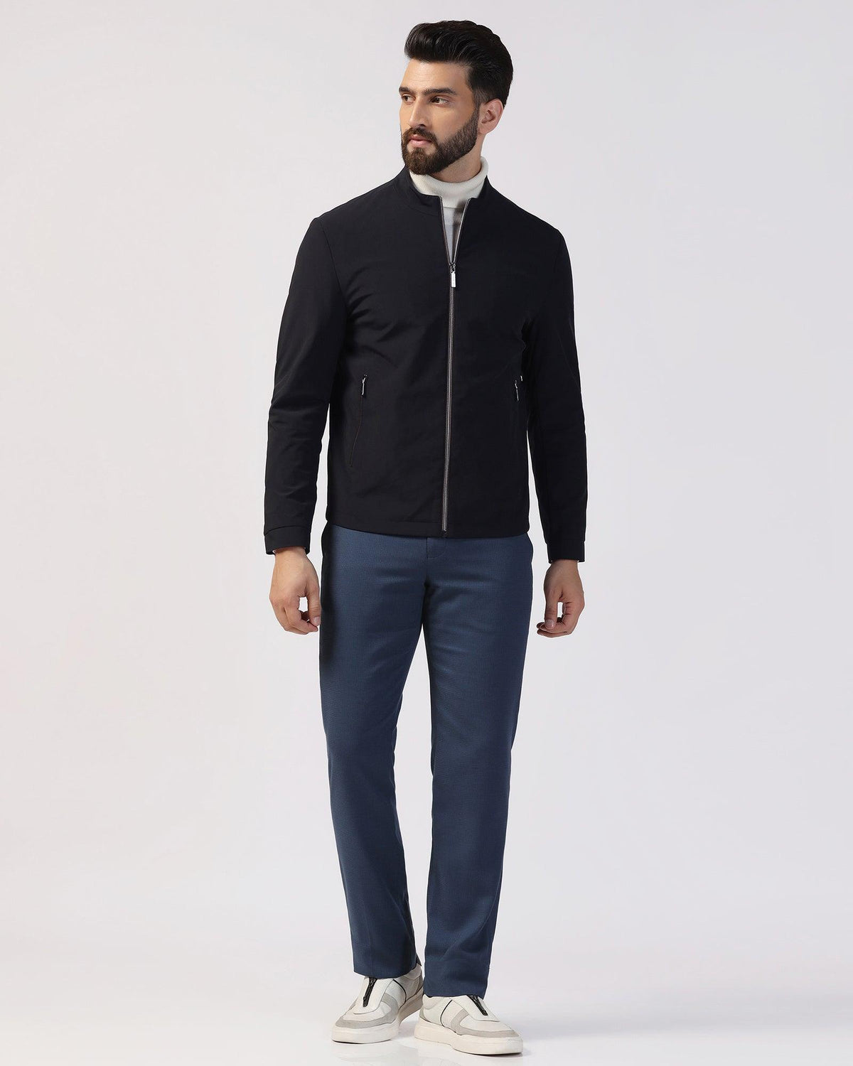 Formal Navy Solid Zipper Jackets - Orion