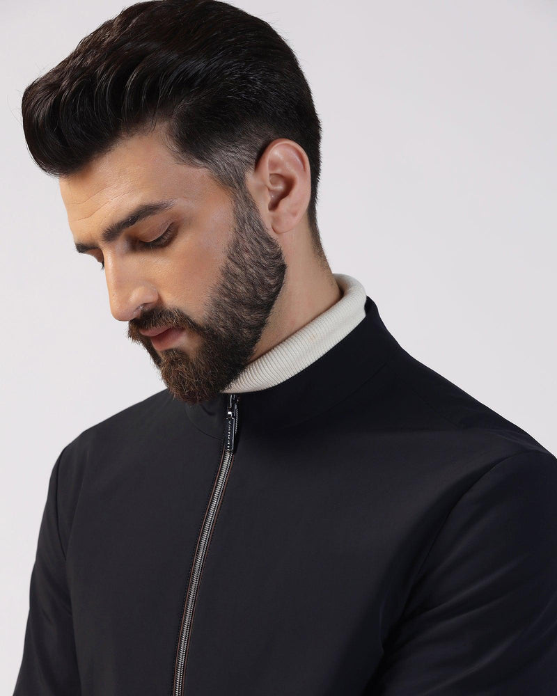 Formal Navy Solid Zipper Jackets - Orion