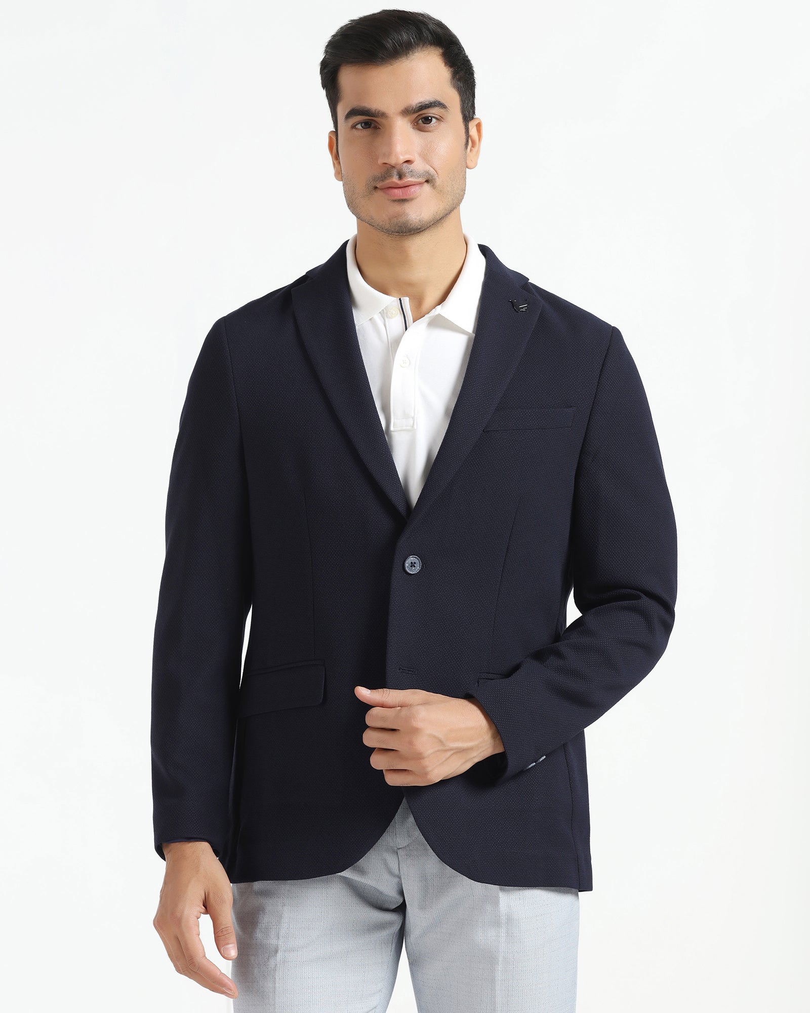 Buy Formal Navy Textured Blazer from Caron Collection
