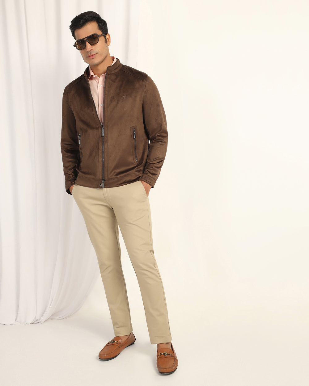 Formal Tan Solid Zipper Jackets - Gosling