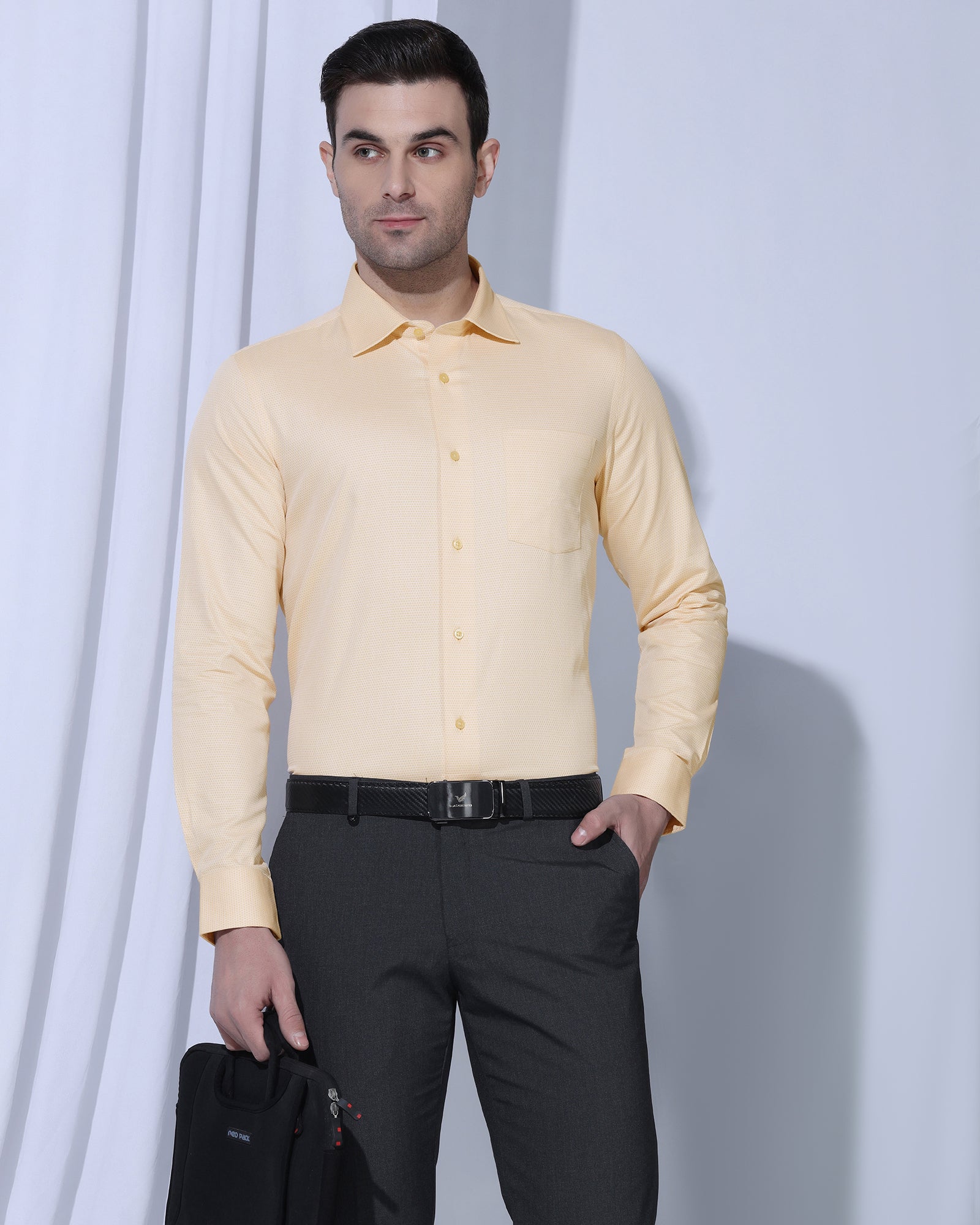 Buy Formal Yellow Textured Shirt from Benet Collection