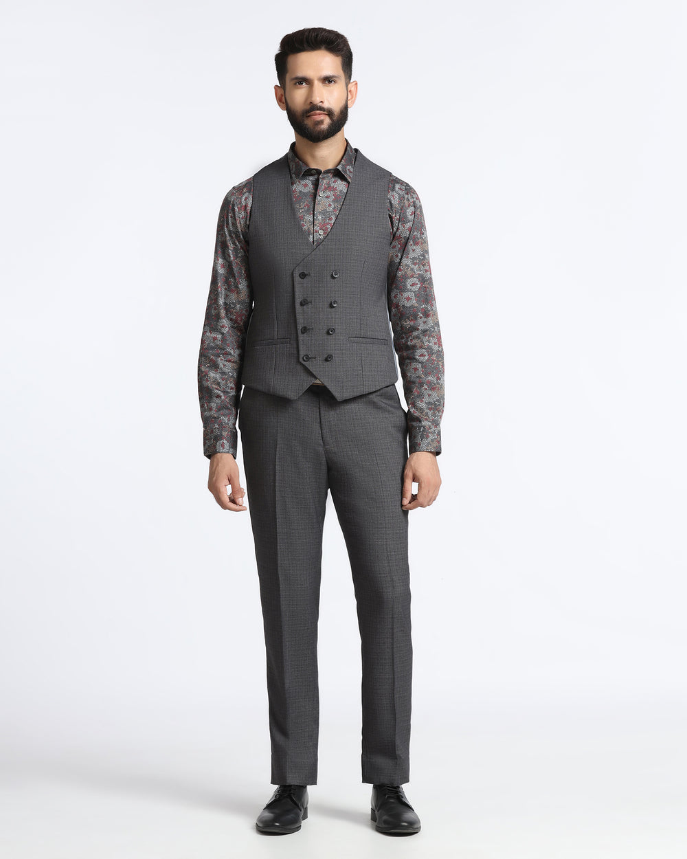 Buy Grey Three Piece Textured Suit From Zyme Collection