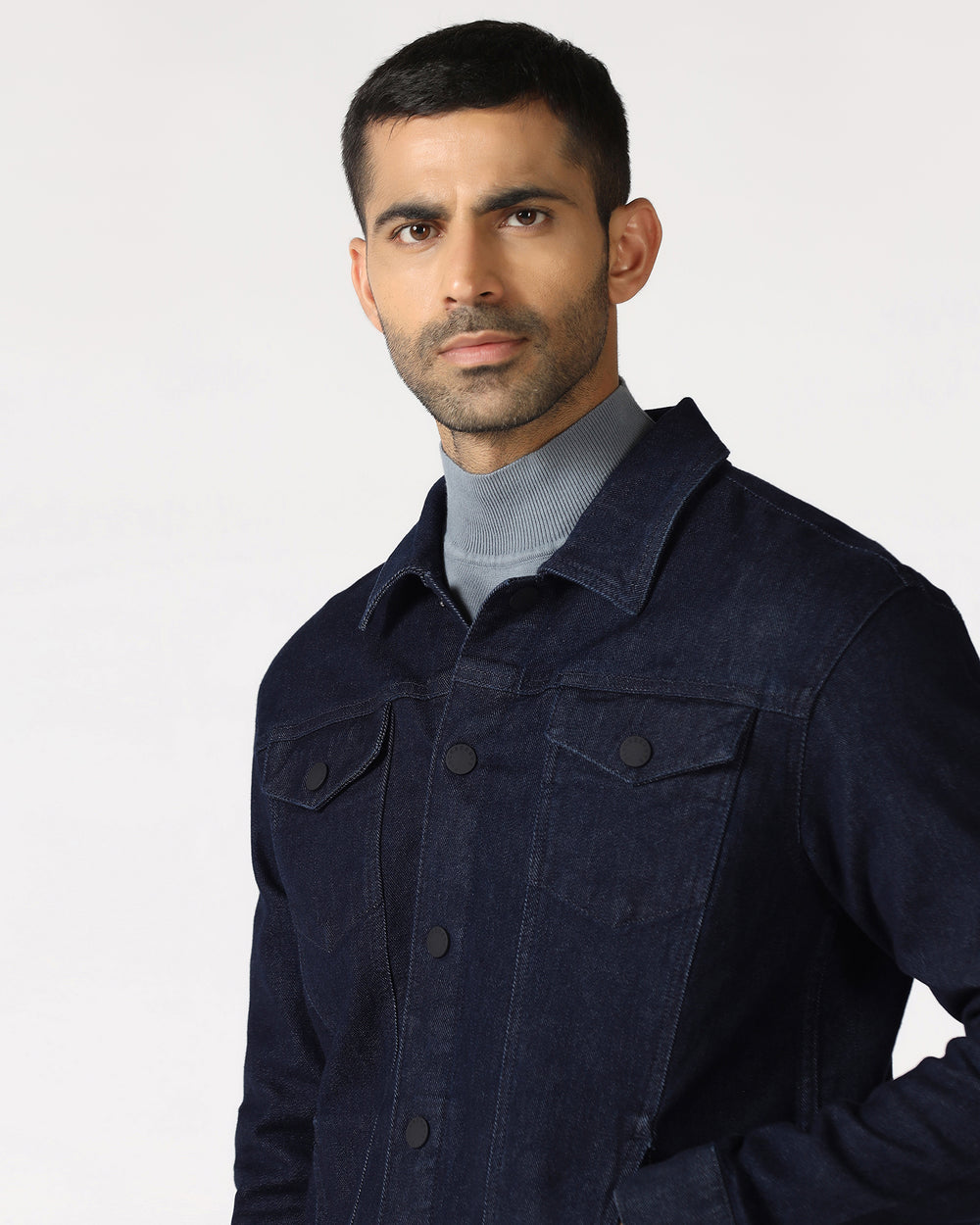 Indigo Denim Trucker Solid Zipper Jacket - Emeri