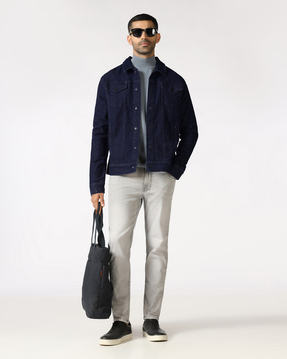 Indigo Denim Trucker Solid Zipper Jacket - Emeri