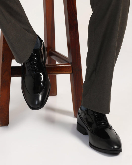 Buy Leather Jet Black Solid Oxford Shoes Online