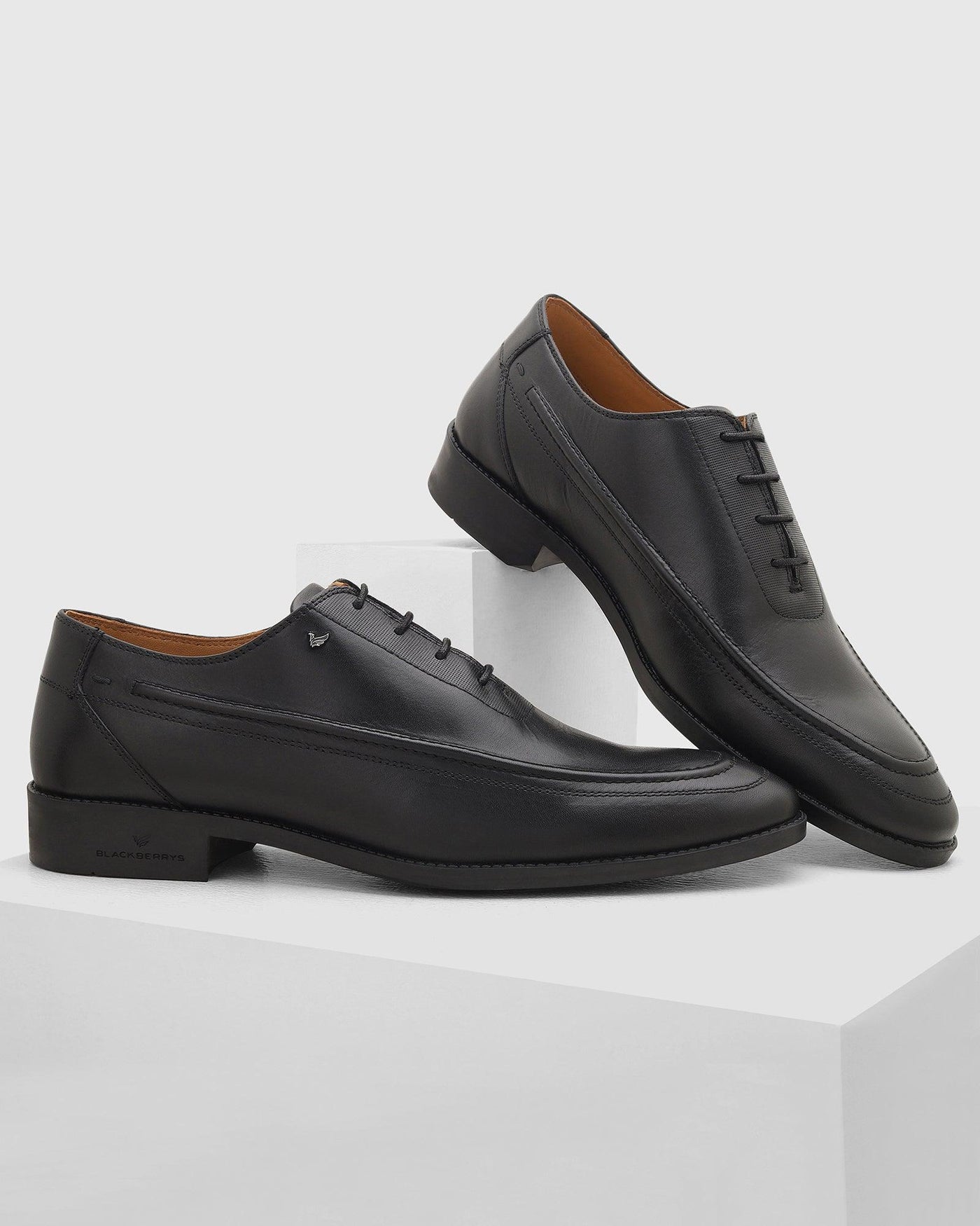 Buy Leather Black Solid Oxford Shoes From Ruby Collection