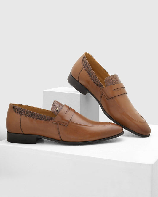 Buy Leather Tan Solid Slip On Shoes From Red Collection