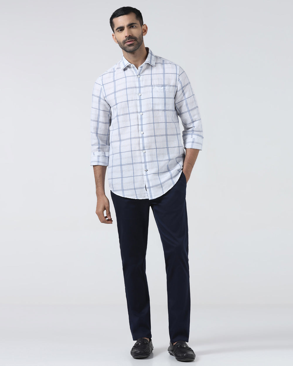 Buy Light Blue Linen Check Shirt - Jomix Online