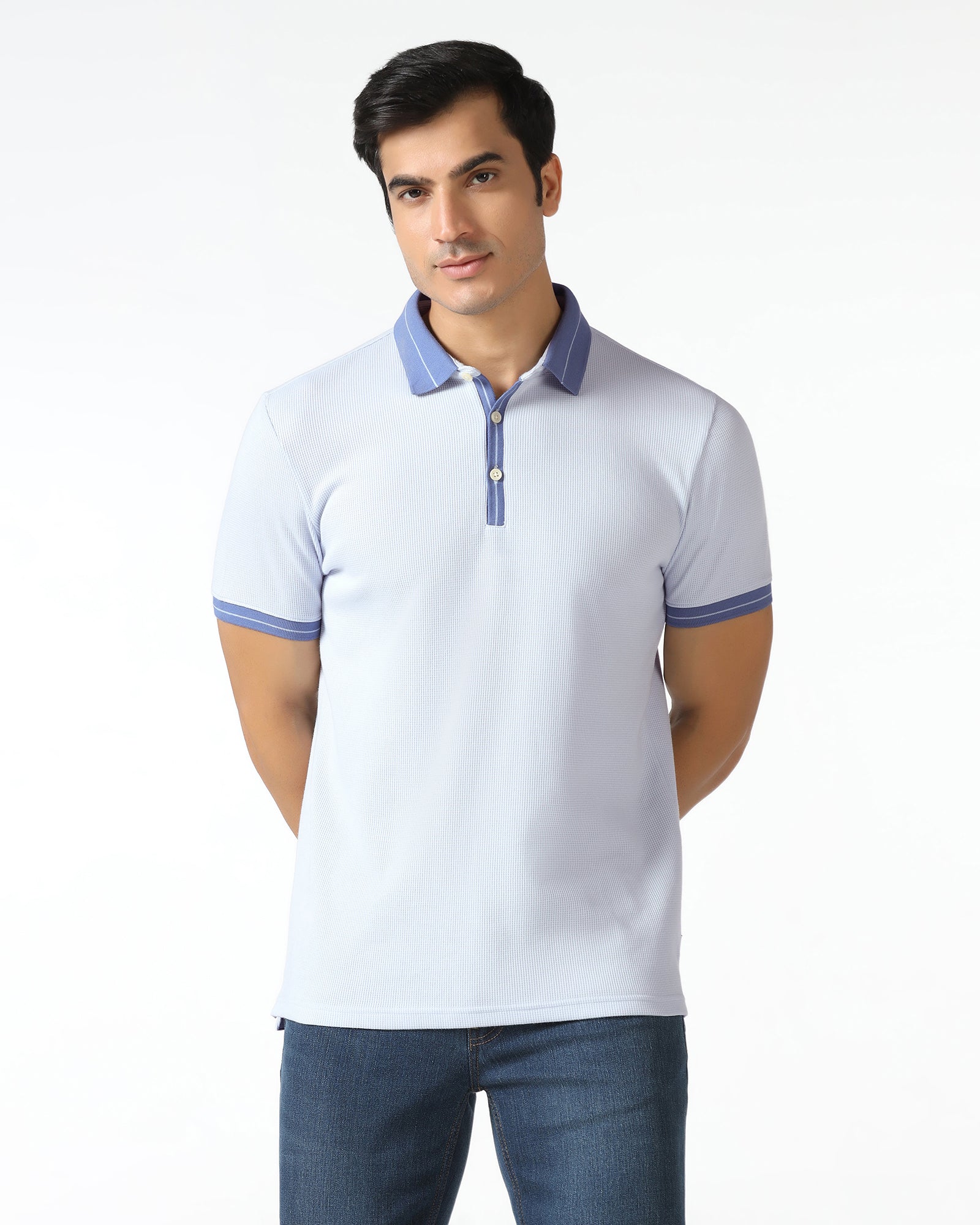 Buy Light Blue Textured Polo T-Shirt for Men at Blackberrys