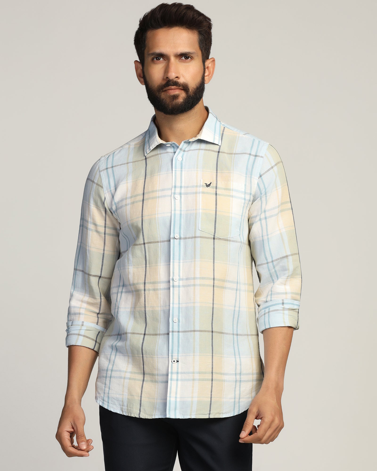 Buy Walken Yellow Check Linen Casual Shirt Online India
