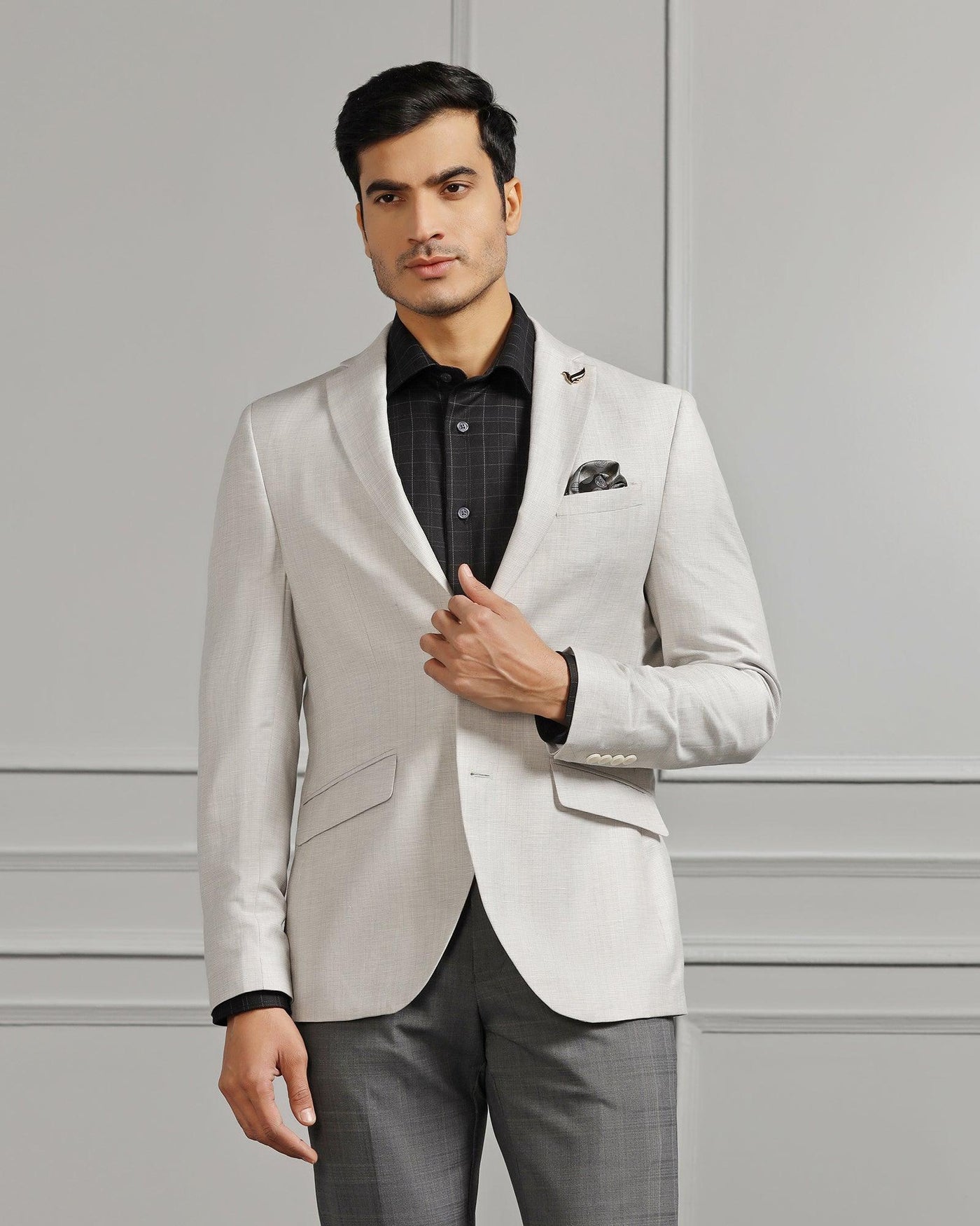 Buy Luxe Linen Formal Light Grey Textured Blazer Online